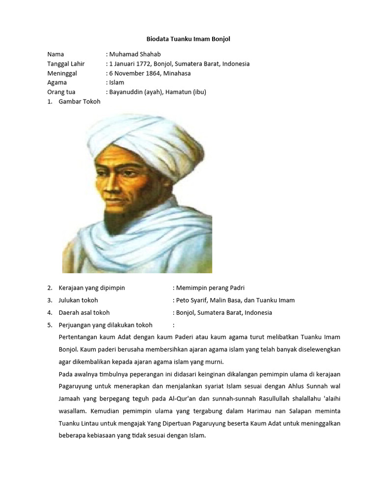 Biodata Tuanku Imam Bonjol | PDF