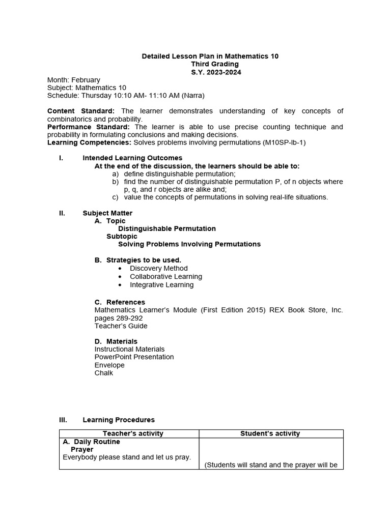 Detailed-Lesson-Plan-in-Final-demo | PDF | Learning | Permutation
