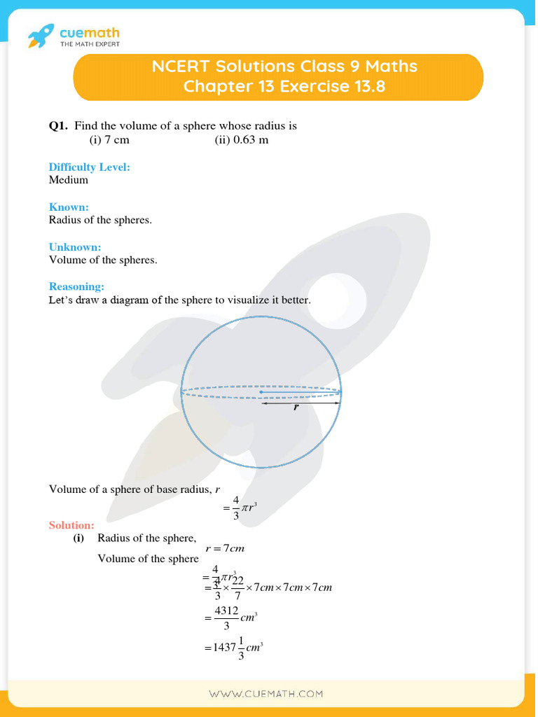 Ncert Solutions Class 9 Math Chapter 13 Surface Area and Volumes Ex 13 8 | PDF | Sphere ...