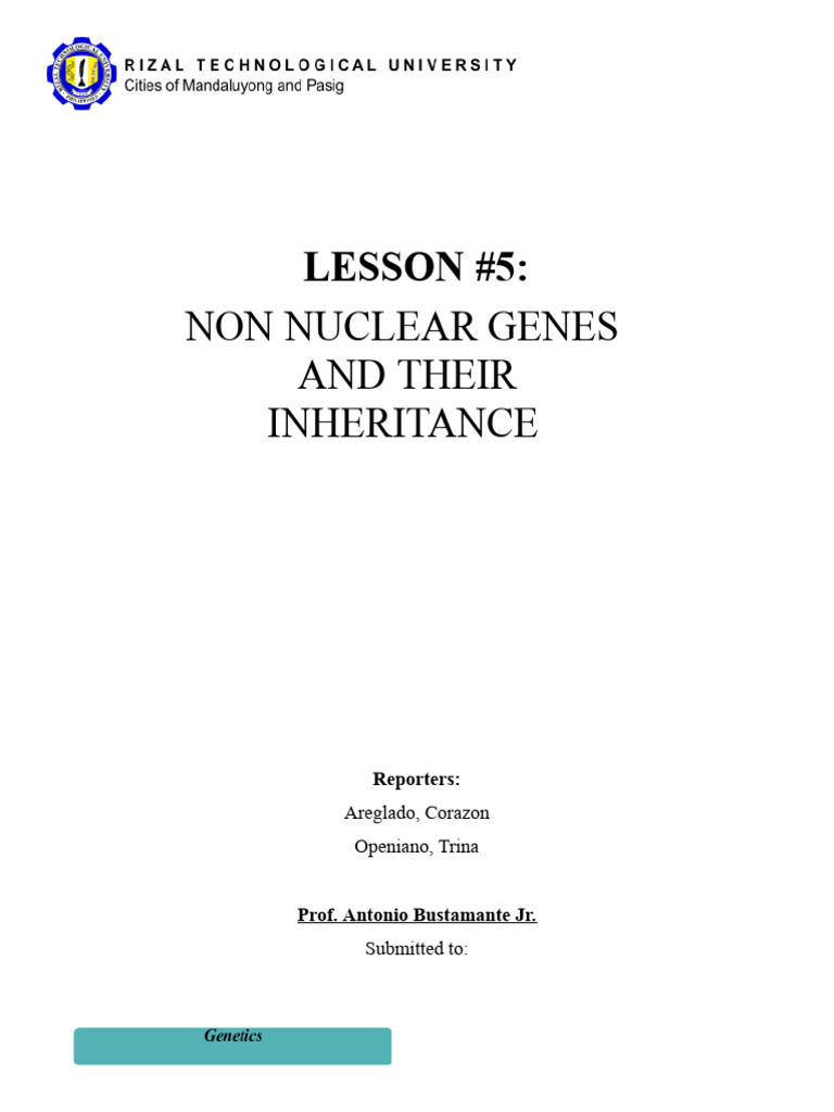 LESSON 5_ NON NUCLEAR GENES & THEIR INHERITANCE | PDF | Dominance ...