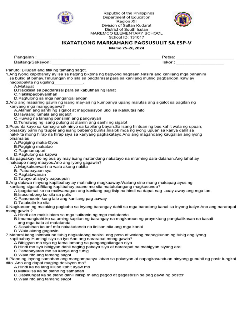 3rd Grading Final ESP | PDF