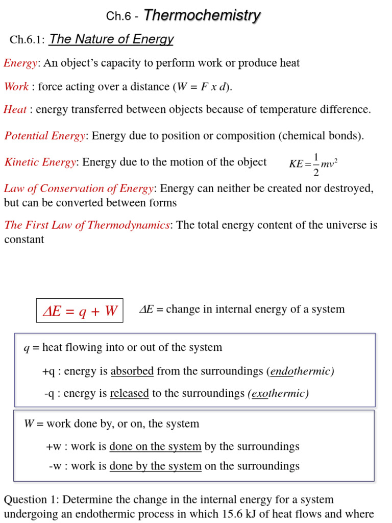 CH 6 - Thermochemistry - Notes - Key | PDF | Heat | Branches Of ...