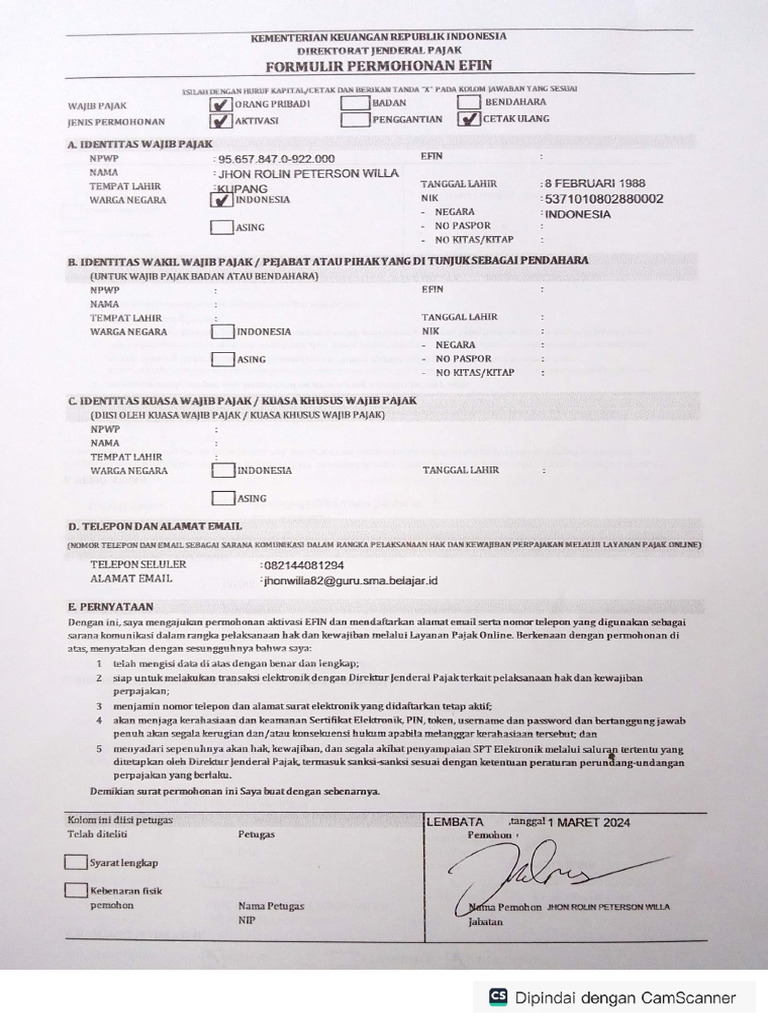 Permohonan Efin | PDF