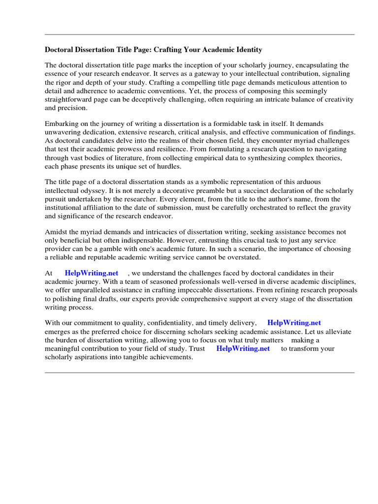 Doctoral Dissertation Title Page | PDF | Thesis | Doctor Of Philosophy