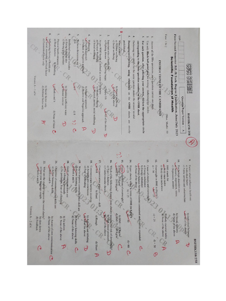 Bsfhk258 2022 23 Even Sem Vtu See Questions With Answer | PDF