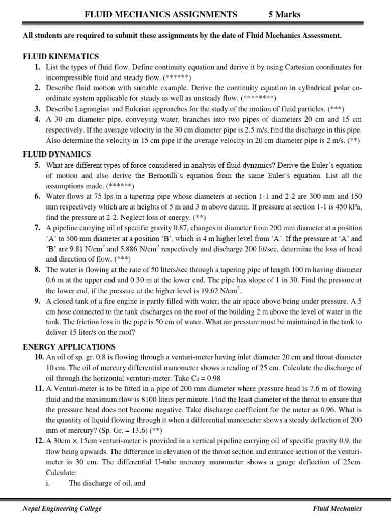 Fluid Mechanics Assignments | PDF | Fluid Dynamics | Nozzle