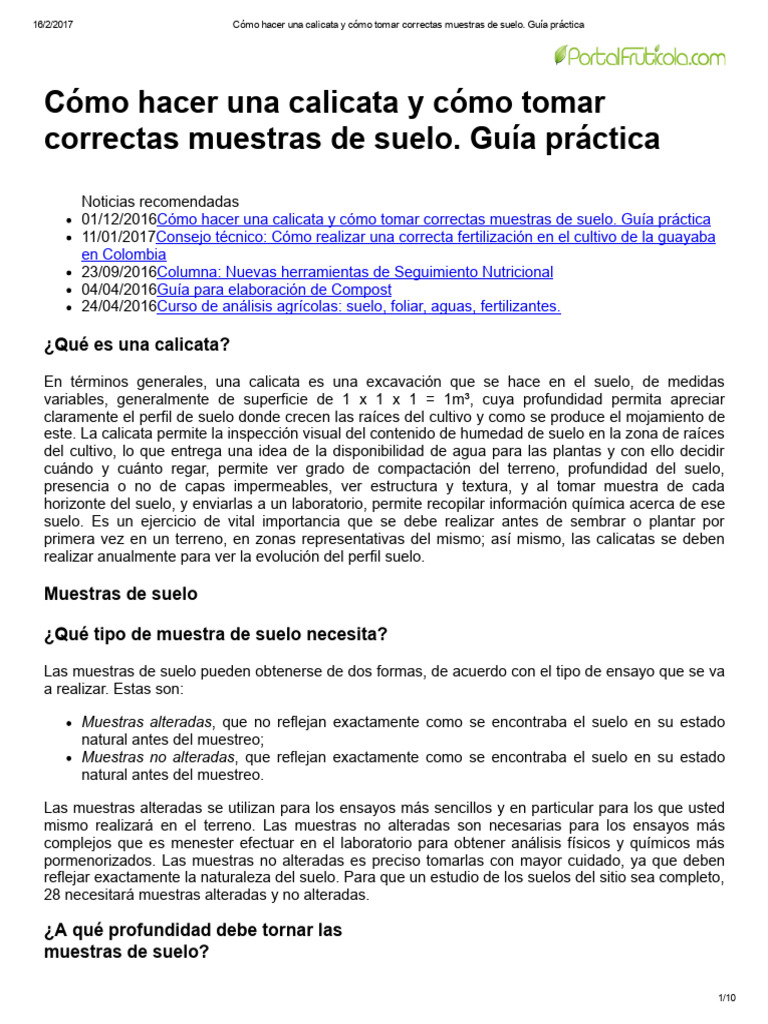 Cómo Hacer Una Calicata y Cómo Tomar Correctas Muestras de Suelo | PDF