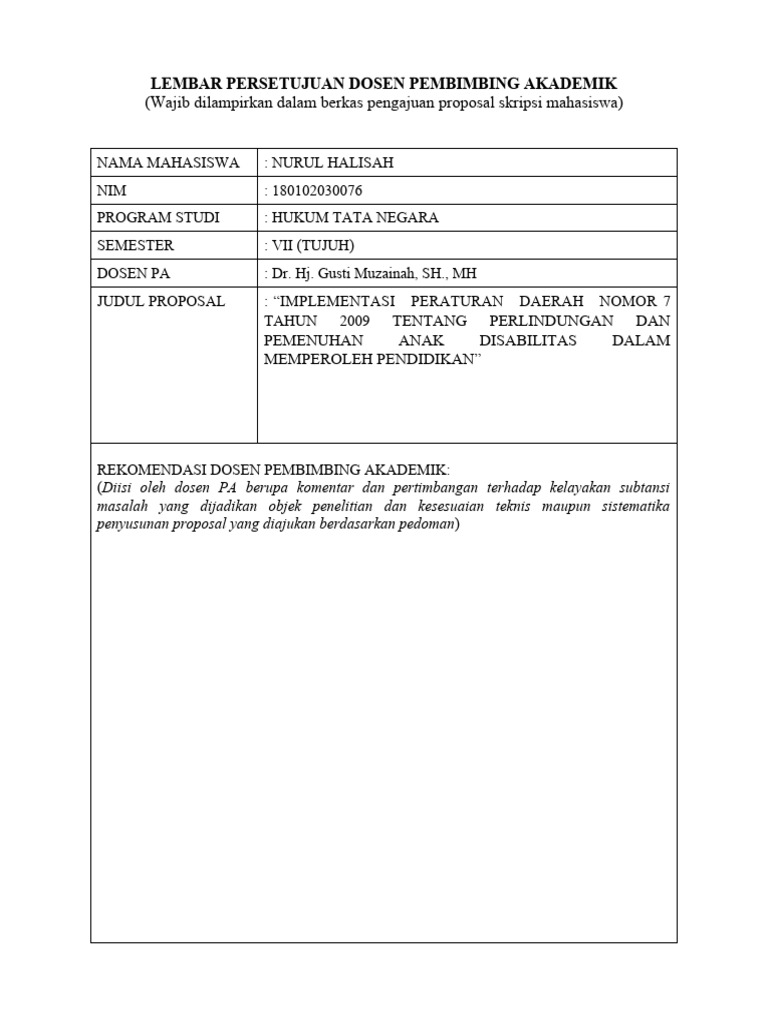 4 - Lembar Persetujuan Proposal Dosen PA | PDF