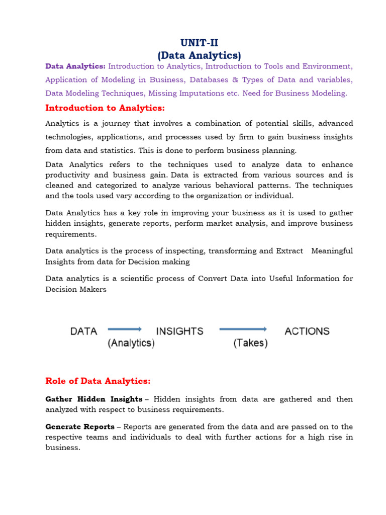 Unit-II (Data Analytics) | PDF | Analytics | Data Analysis
