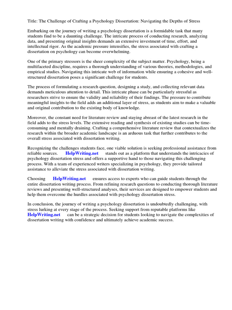 Psychology Dissertation Stress | Download Free PDF | Stress (Biology ... Psychology Dissertation Stress | Download Free PDF | Stress (Biology ...
