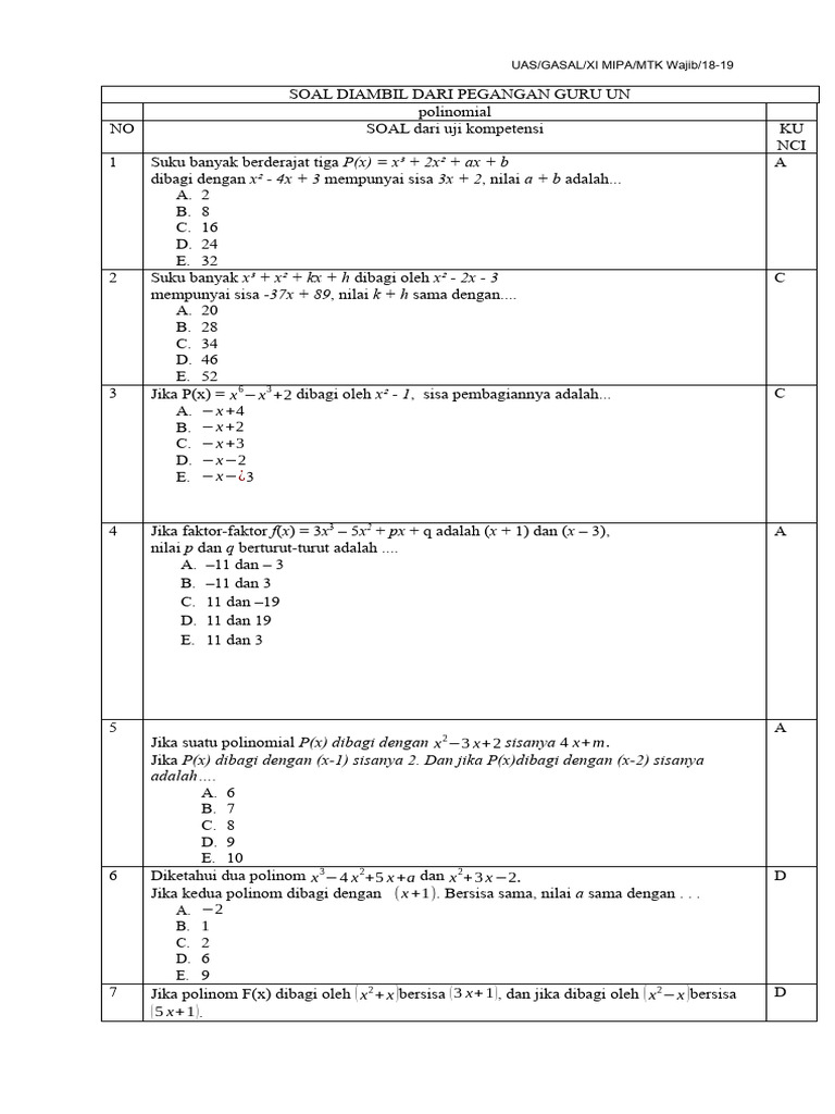 Soal Polinom Dan Matriks | PDF