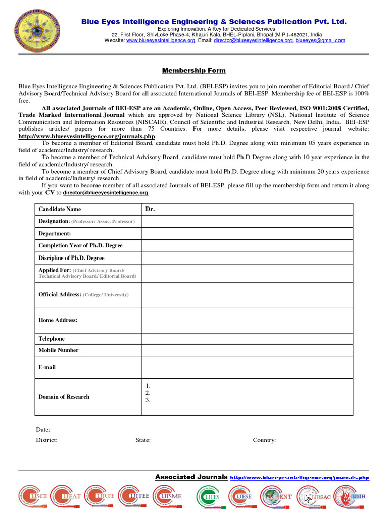 IJIES Membership Form | PDF | Academic Journal | Doctor Of Philosophy