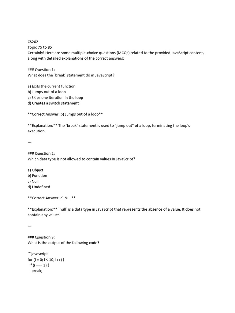JavaScript MCQs with Answers | PDF