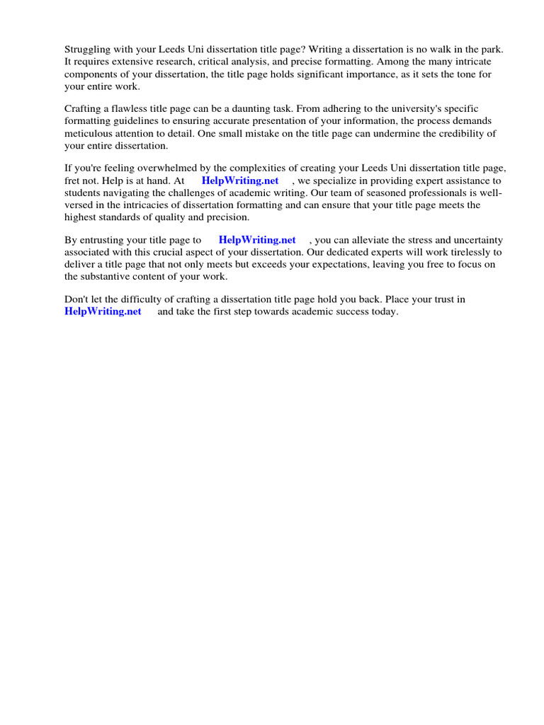 Leeds Uni Dissertation Title Page Guide | PDF | Thesis | Internationalization