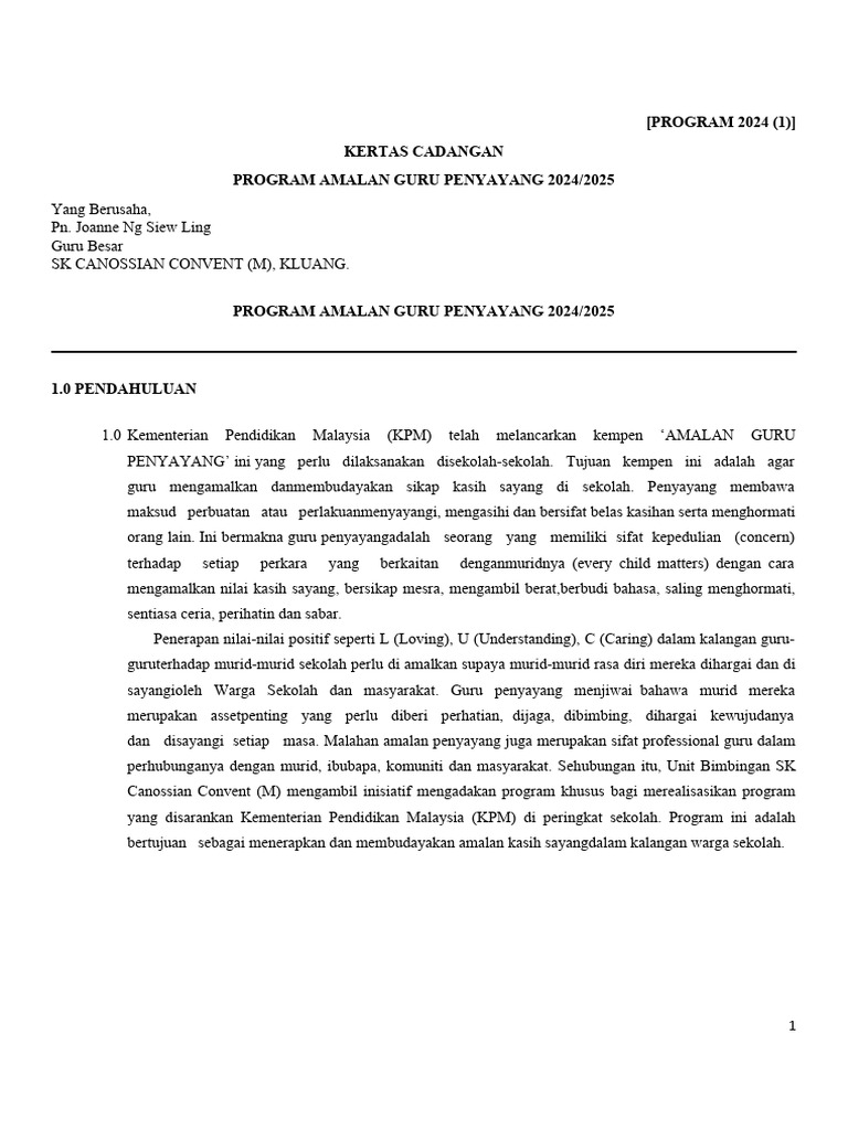 Program Amalan Guru Penyayang 2024 | PDF