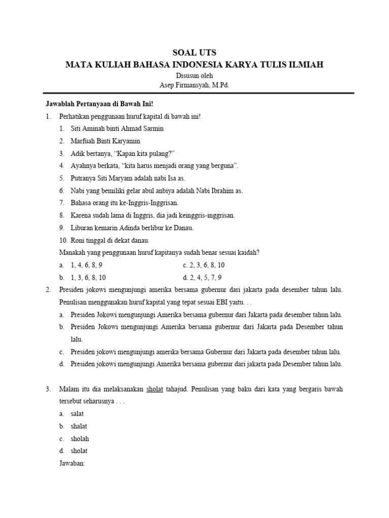Soal UTS Terbaru Untuk Mahasiswa | PDF | Kajian Bahasa Asing