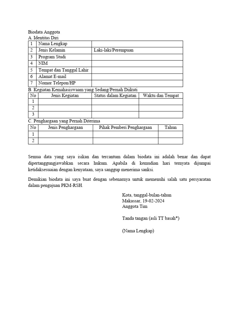 Profil Anggota Tim PKM-RSH | PDF