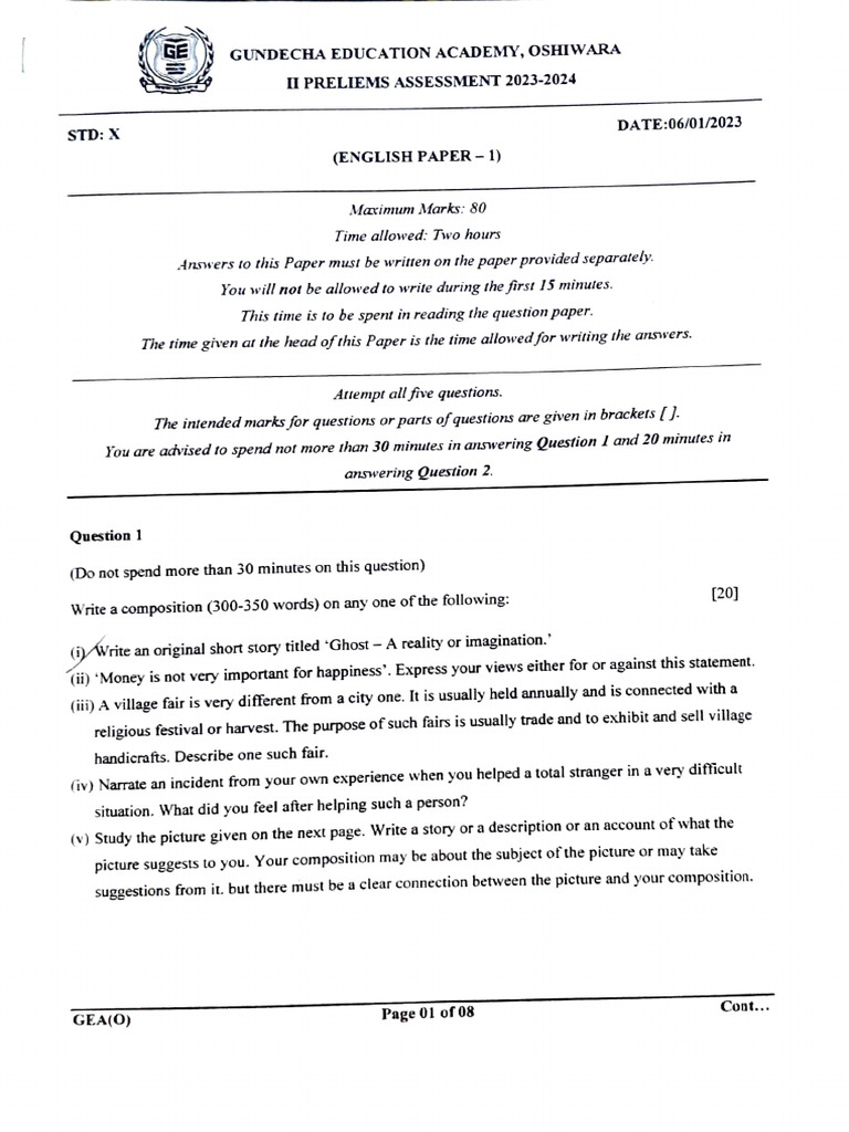 23-24 X ENGLISH Paper 1 Gundecha | PDF