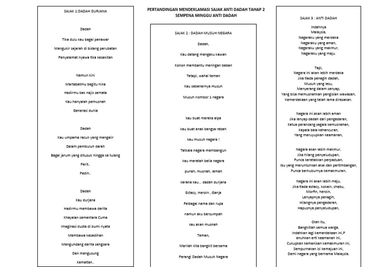 Sample Sajak Anti Dadah | PDF