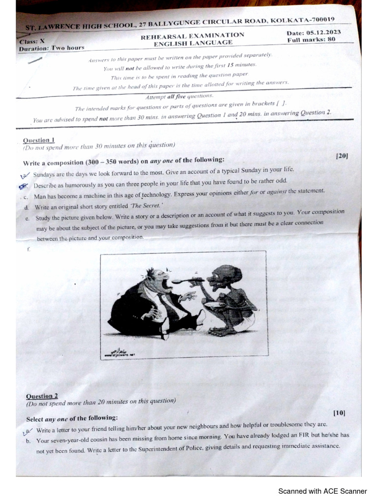 ST Lawrence High School Rehearsal Exam Papers | PDF