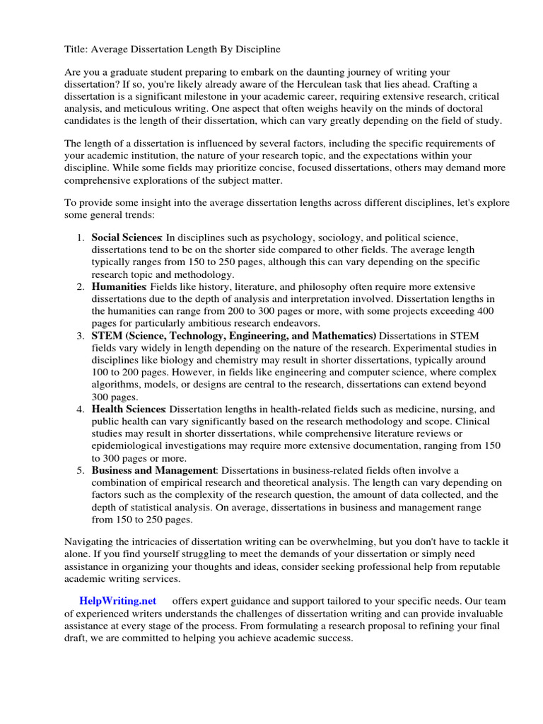 Average Dissertation Length by Discipline | PDF | Thesis | Doctor Of ...