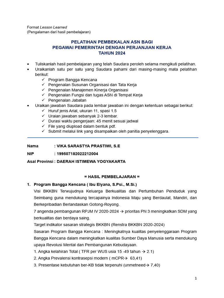 30 - DIY - VIKA SARASTYA PRASTIWI - Lesson Learned PPPK 2024 | PDF