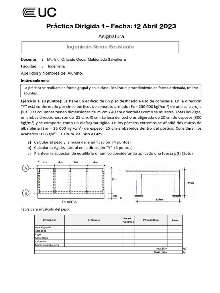 Práctica PC-1 | PDF | Mecanica clasica | Ingeniería estructural