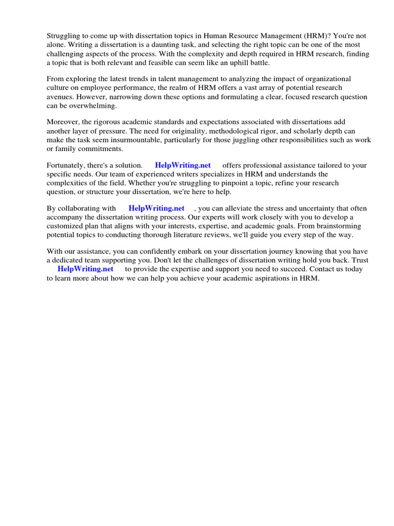 Dissertation Topics in HRM | PDF | Human Resource Management | Human ...