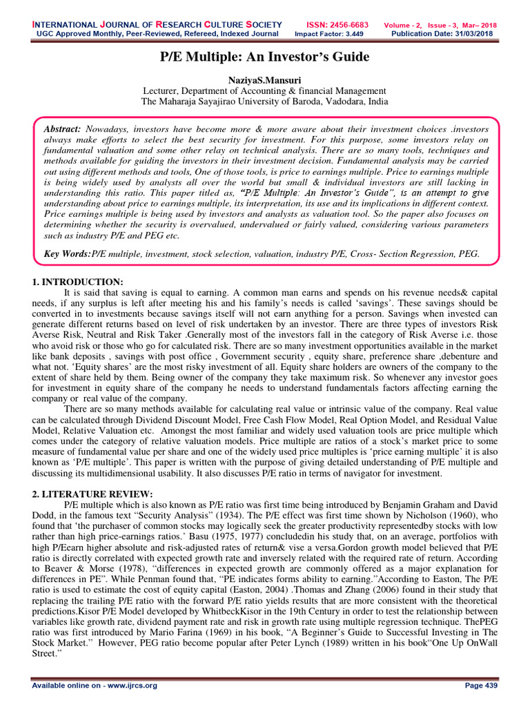 P/E Multiple: An Investor 'S Guide: Naziyas - Mansuri | PDF | Price–Earnings Ratio | Valuation ...