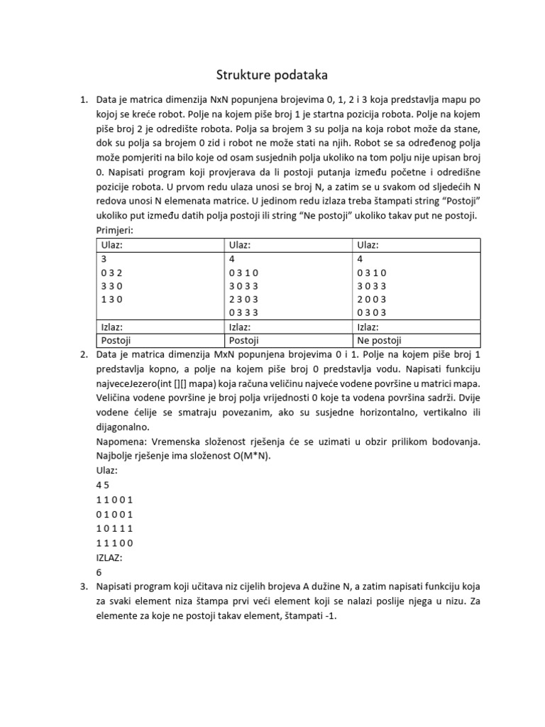 Zadaci Za Vježbu - Strukture Podataka | PDF