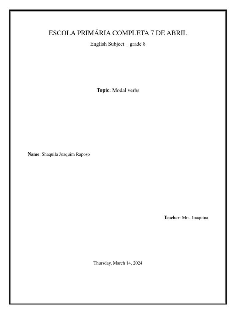 Understanding Modal Verbs for Grade 8 | PDF | Verb | Morphology