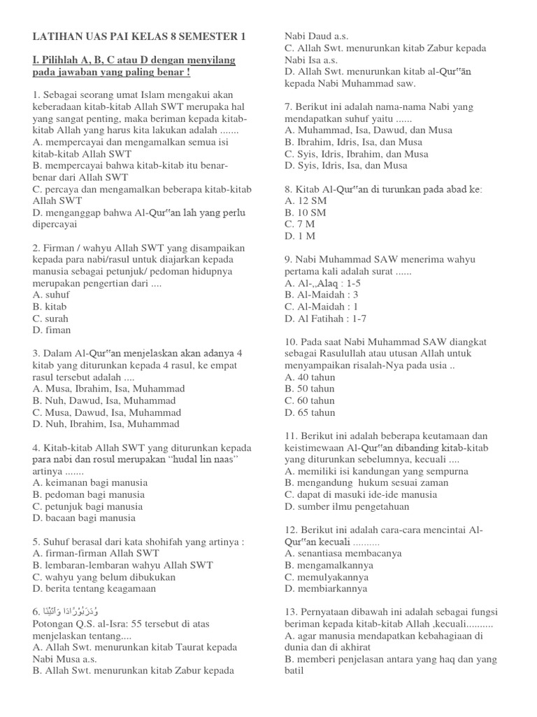 Soal Pas Pai Kelas 8 Ganjil | PDF