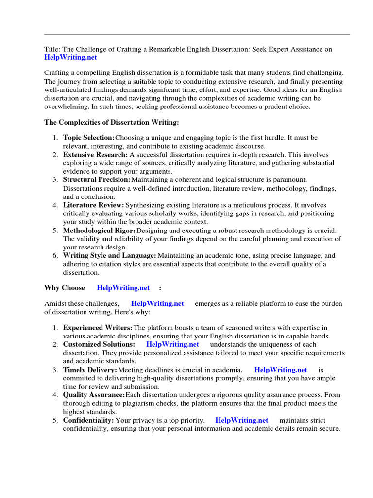 Good Ideas For English Dissertation | PDF | Thesis | Marketing