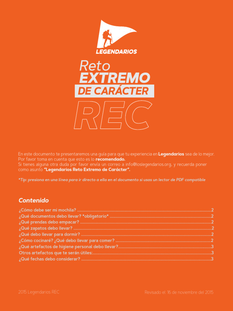 Guía para el Reto Legendarios 2015 | PDF | Mochila