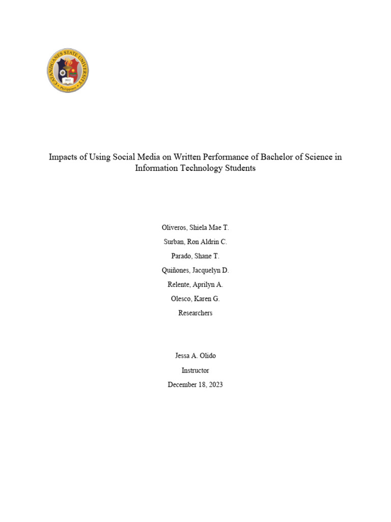 Impacts of Using Social Media On Written Performance of Bachelor of Science in Information ...