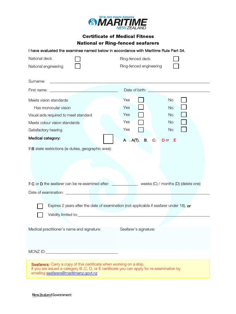 Seafarer Medical Fitness Certificate | PDF
