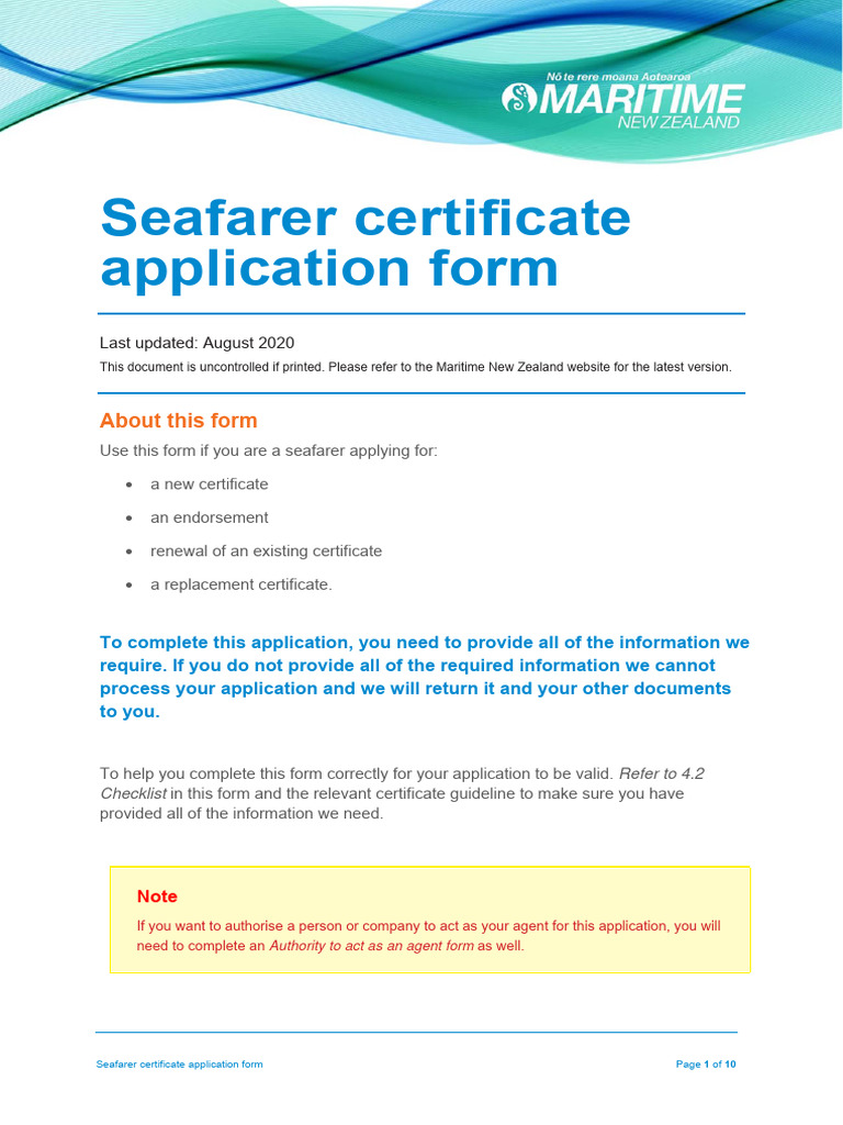 NZ Seafarer-Certificate-Application-Form | PDF | Invoice | Banks