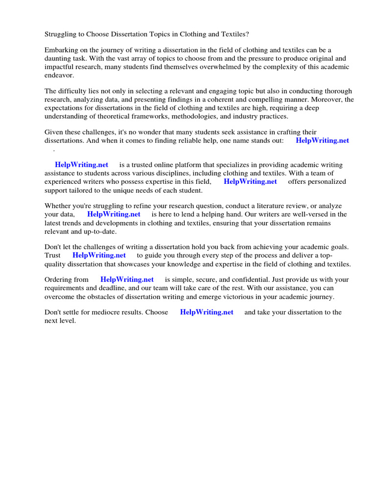 Dissertation Topics in Clothing and Textiles | PDF | Fashion | Textiles