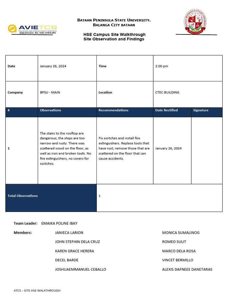 Walkthrough Observations Report Form BPSU | Download Free PDF ...