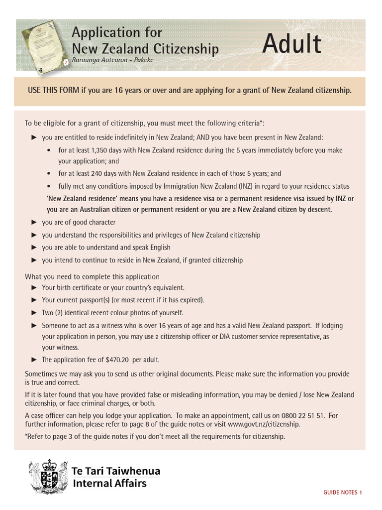 Application For NZ Citizenship Adult | PDF | Oath Of Office | Citizenship