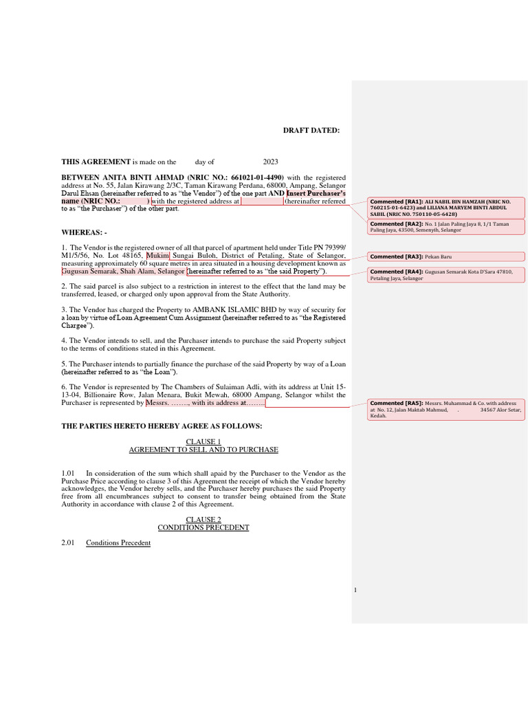 Property Sale Agreement | PDF | Indemnity | Apportionment