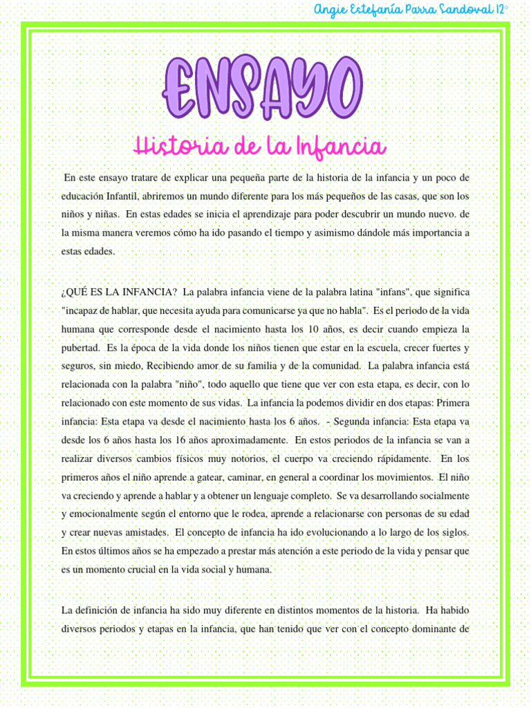 ENSAYO- PED. INFAN. -HISTORIA DE LA INFANCIA- ANGIE PARRA | PDF | Jean ...