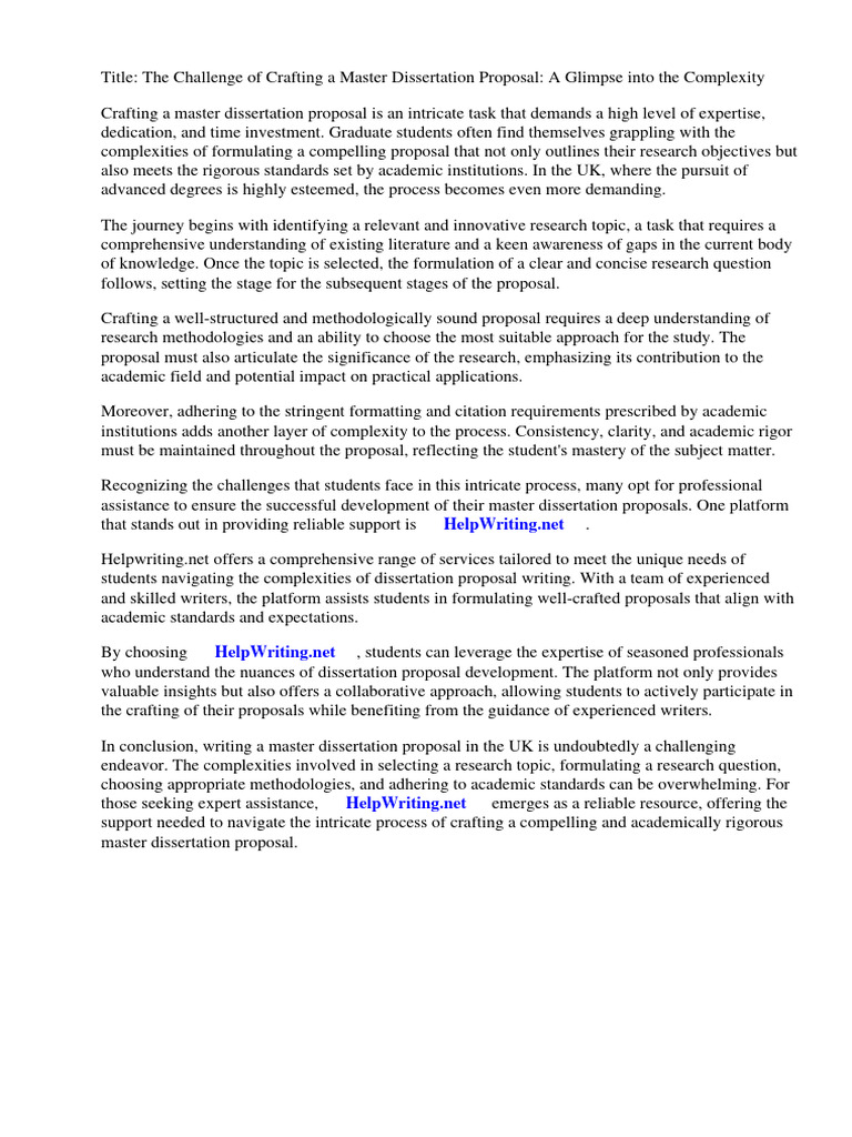 Master Dissertation Proposal Sample Uk | PDF | Thesis | Methodology