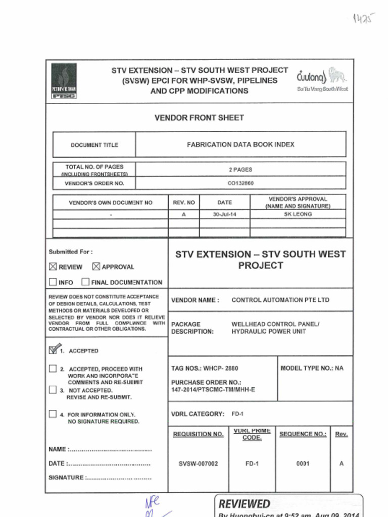 SVSW-007002-FD-1-0001 Rev A Fabrication Data Book Index - Code 1 | PDF