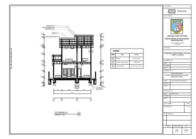 Potongan A-A Rumah Tinggal 2 Lantai | PDF