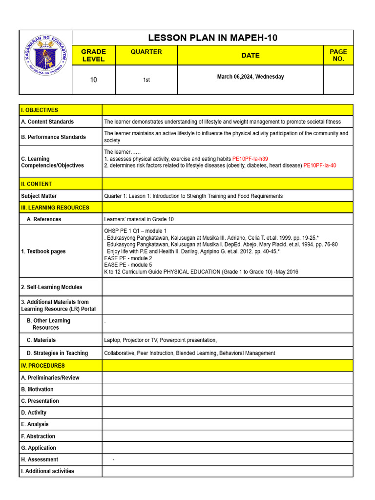 LP 4as | Download Free PDF | Learning | Physical Education
