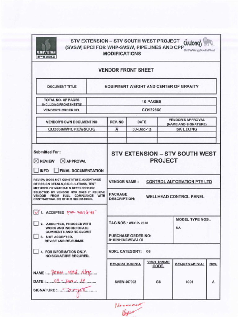 SVSW-007002-G06-0001 R.A_Equipment Weight & Center of Gravity_Code 1 | PDF