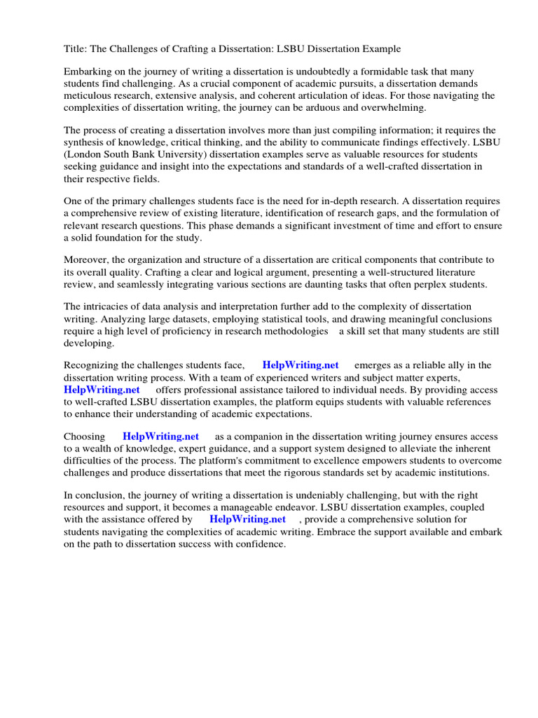 Lsbu Dissertation Example | PDF | Thesis | Critical Thinking