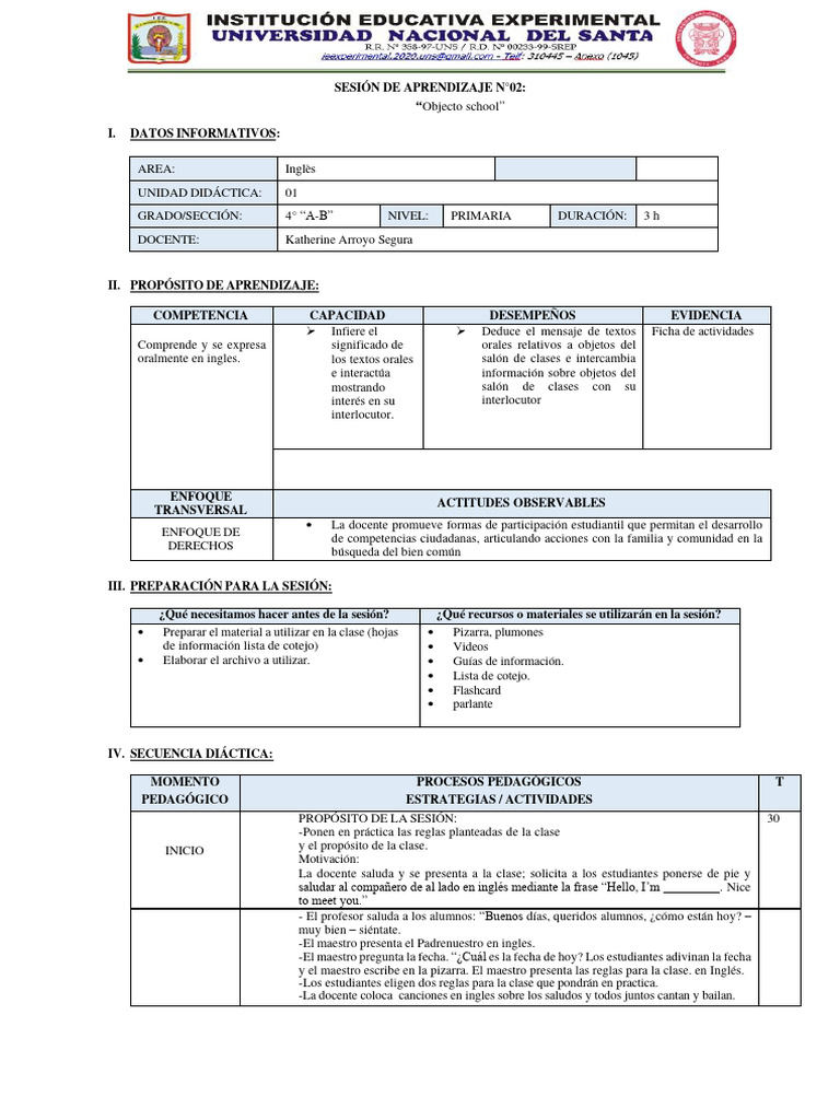 SESIÓN DE APRENDIZAJE_N°2 (1) 4to grado | PDF | Aprendizaje | Comunicación humana
