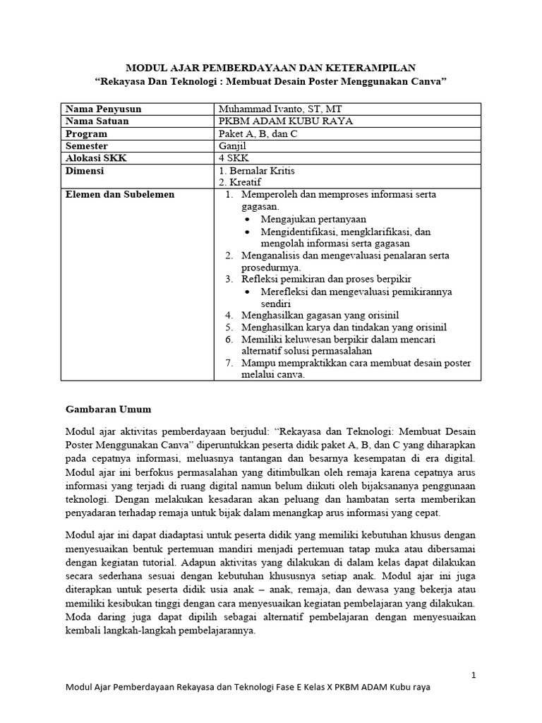 MODUL AJAR REKAYASA DAN TEKNOLOGI - New | PDF